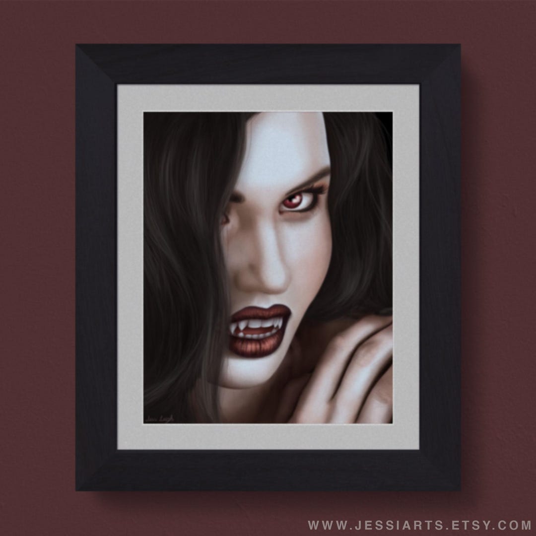 Gothic Vampire Woman Portrait Art Print: Spooky Home Decor - Etsy