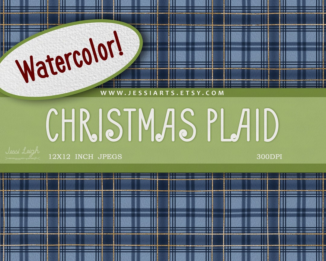 Blue Watercolor Plaid Digital Paper: Christmas Scrapbook Pattern ...