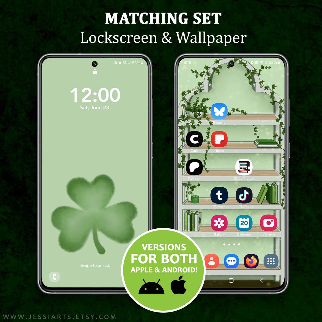 Soft Shamrock Bookshelf Lockscreen + Wallpaper Matching Set for Android ...