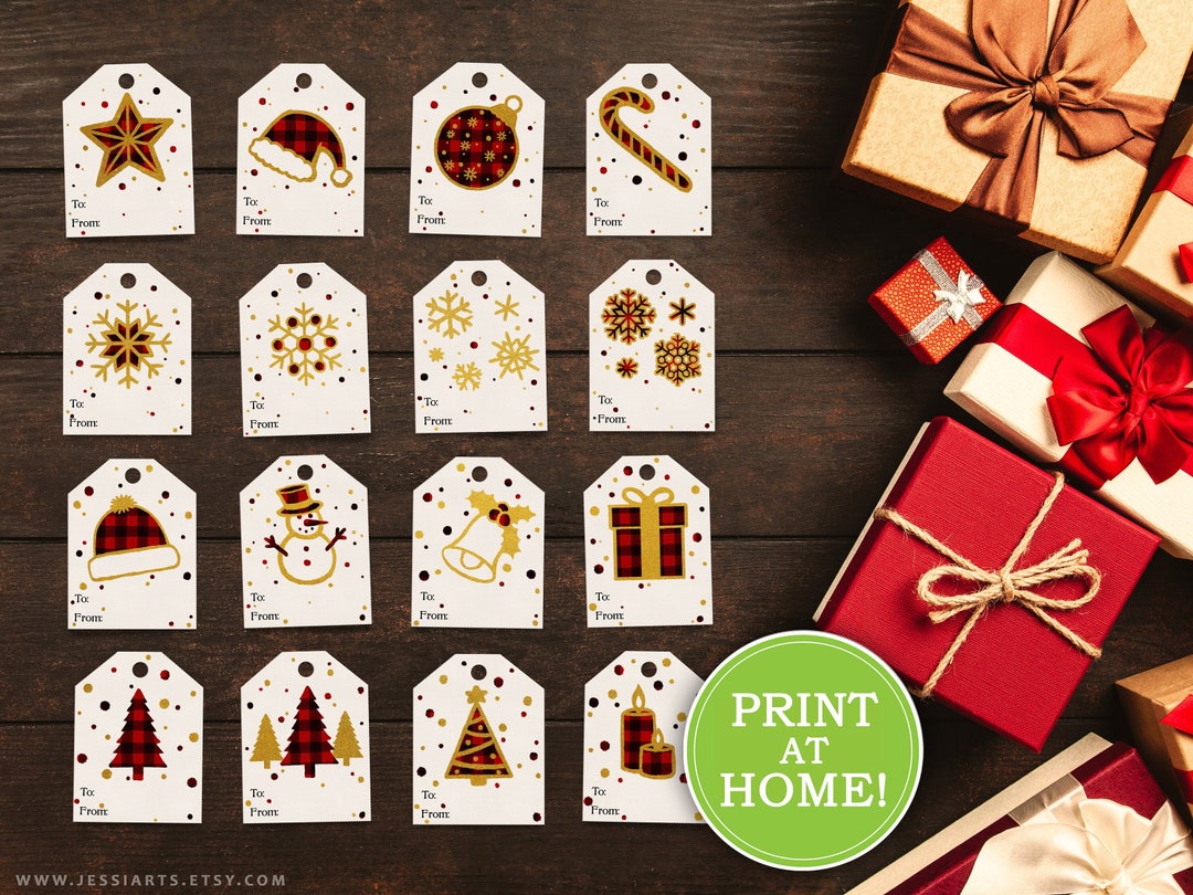 Red Check & Gold Christmas Gift Tags | Printable Holiday Tags (instant ...