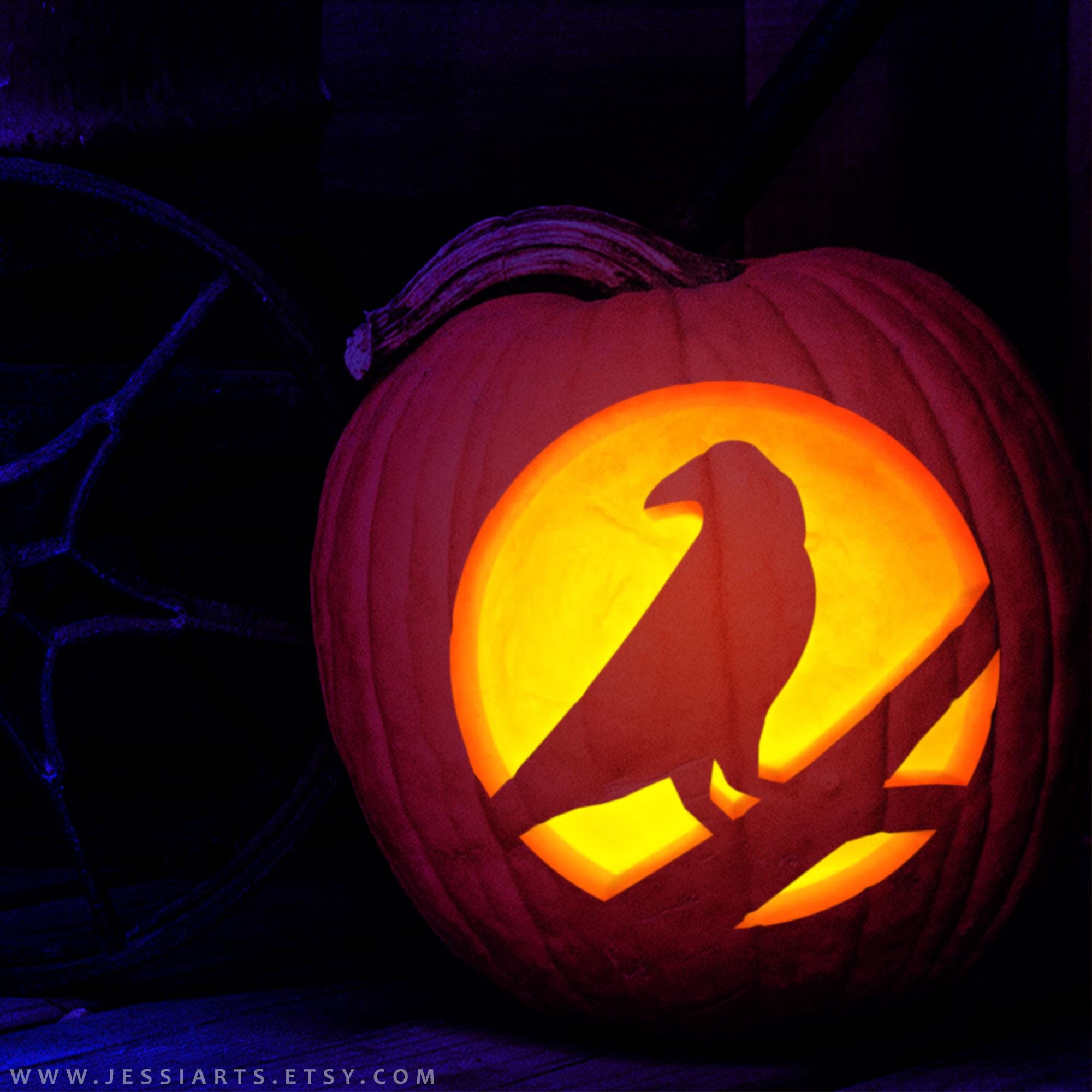 Crow Pumpkin Carving Stencil: Spooky Jack-o-lantern Template (PDF ...