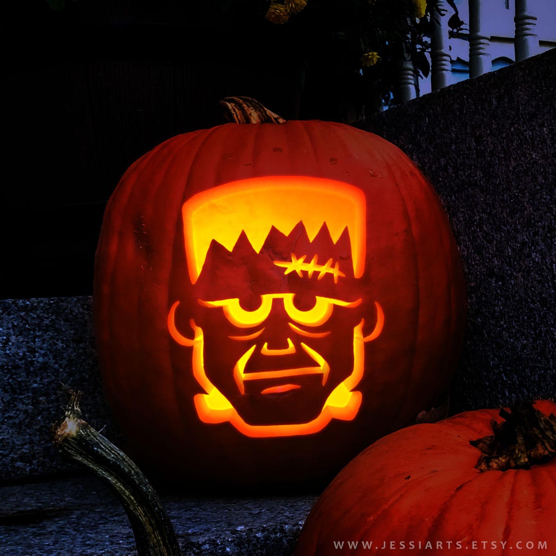 Frankenstein Pumpkin Carving Stencil | Printable Halloween Jack-o ...
