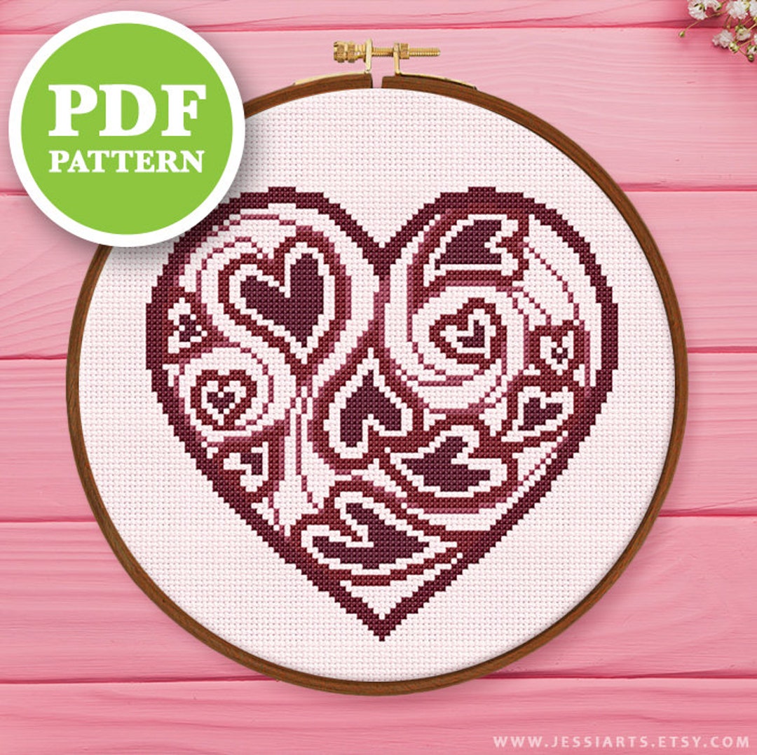 Heart Swirls Cross Stitch Pattern PDF | Swirly Hearts Valentines Cross ...