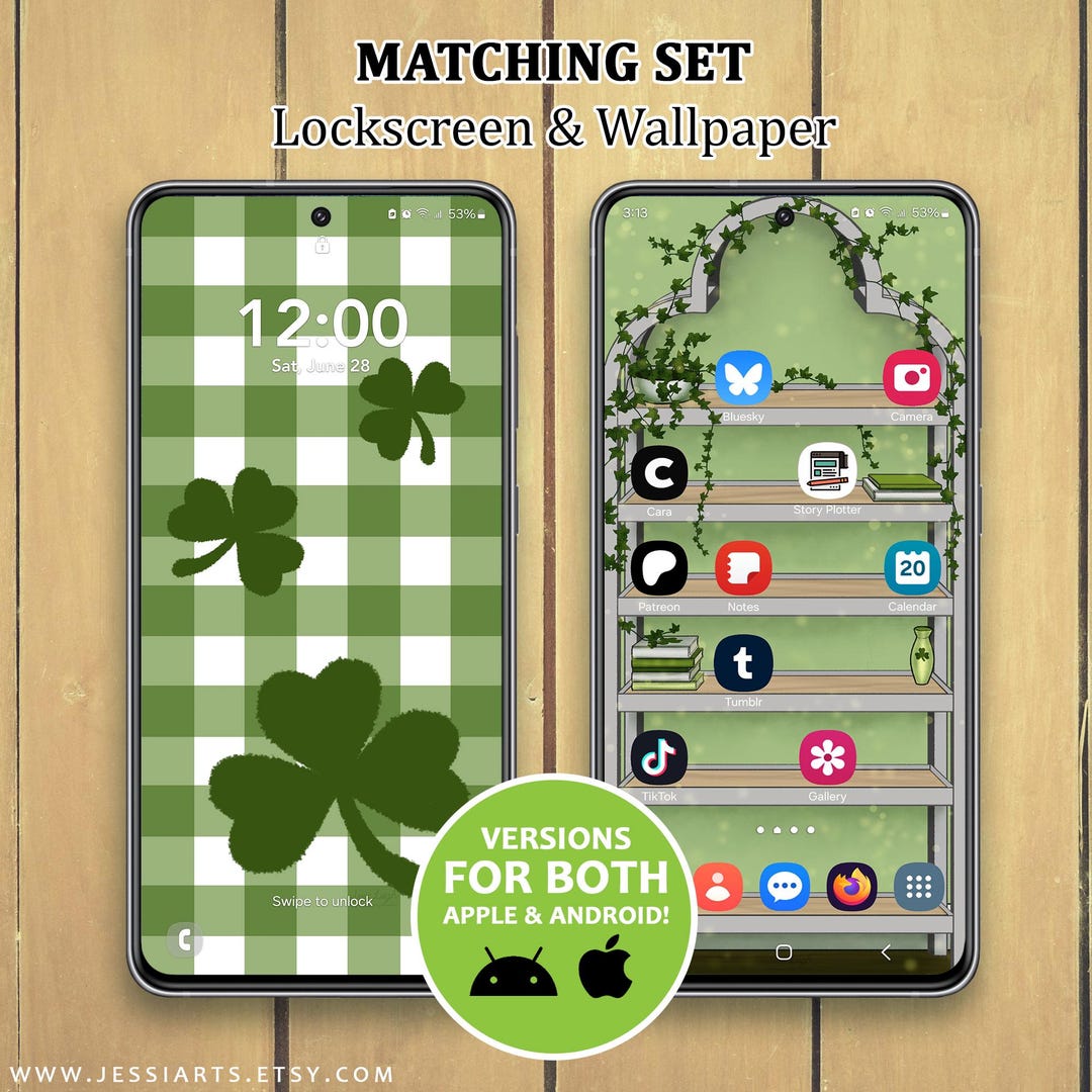 Plaid Shamrock Bookshelf Lockscreen + Wallpaper Matching Set for ...
