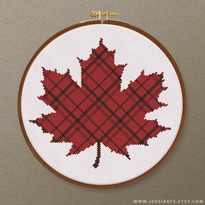 Plaid Maple Leaf Cross Stitch Pattern: Autumn Download (PDF) - Etsy