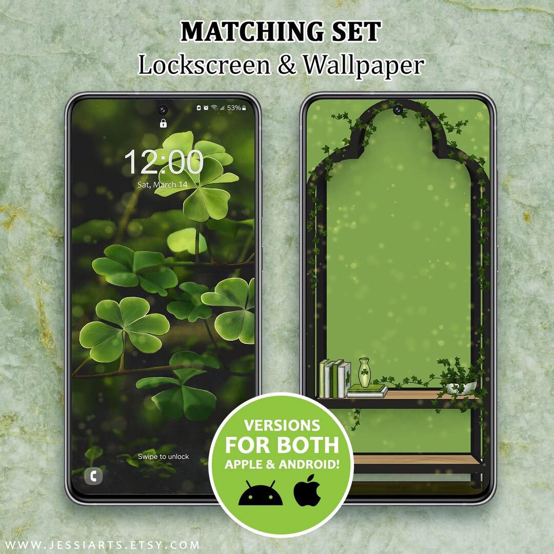 Enchanting Shamrock Bookshelf Lockscreen + Wallpaper Matching Set for ...