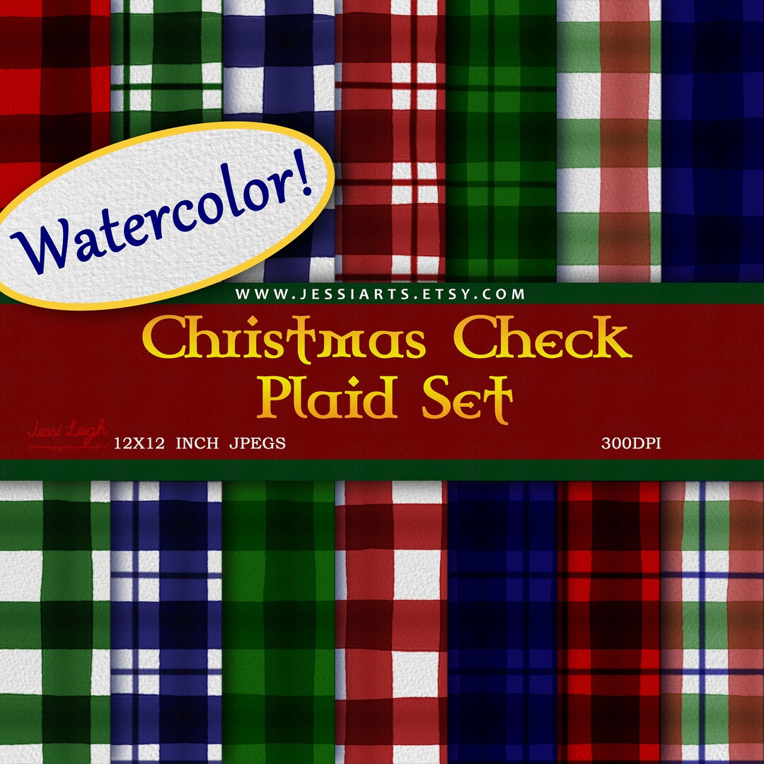 Christmas Check Plaid Pattern Digital Paper | Watercolor Buffalo Plaid ...