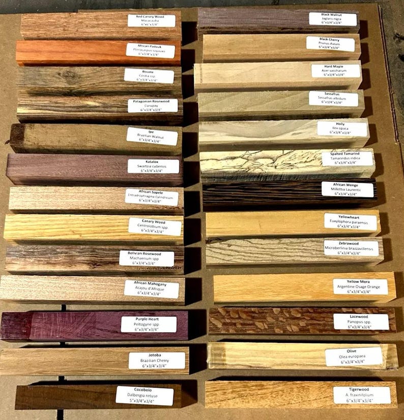 26 Different Labeled Species Pen Blanks Wood Lumber Turning Lathe 6" X ...