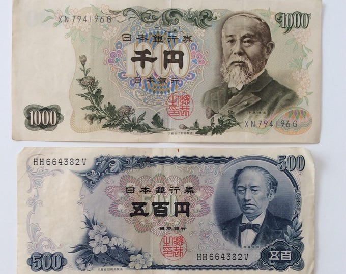 COLLECTIBLE JAPANESE YEN Banknotes 1000 and 500 Nippon Ginko Currency ...