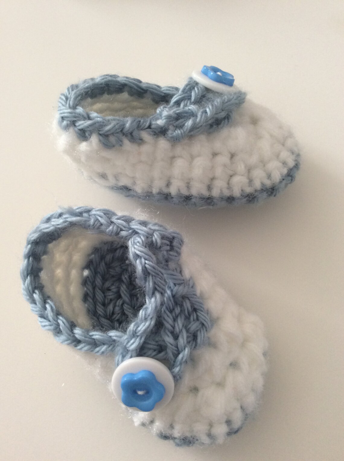 CROCHETED BABY BOOTIES With Buttons Blue and White - Etsy