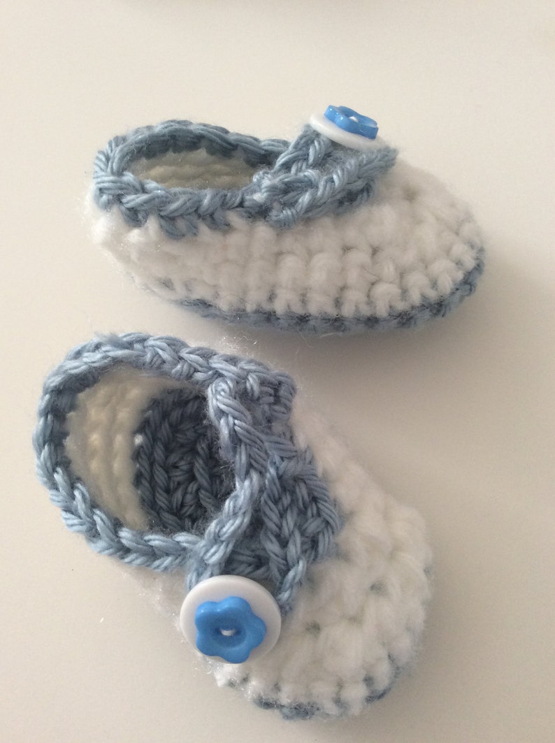 CROCHETED BABY BOOTIES With Buttons Blue and White - Etsy