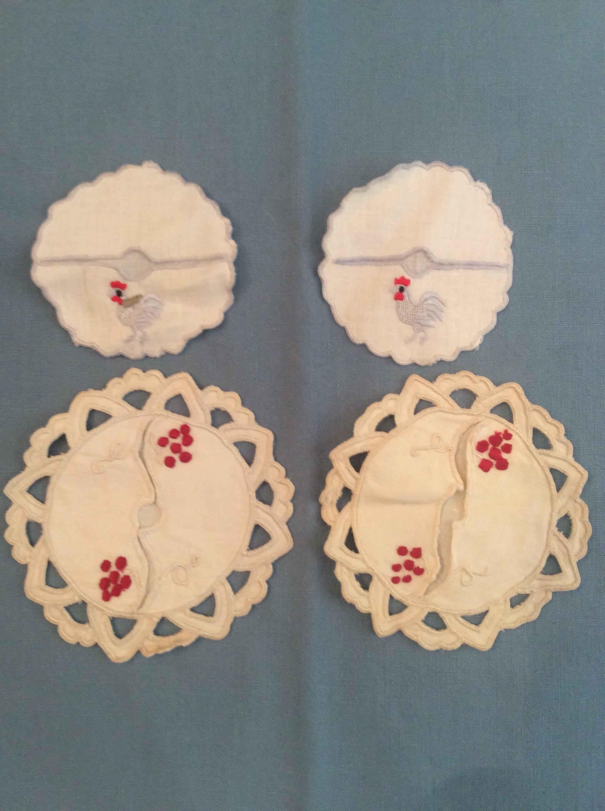 WINE GLASS Embroidered Coasters, 2 Sets of 2, Vintage, Muslin - Etsy