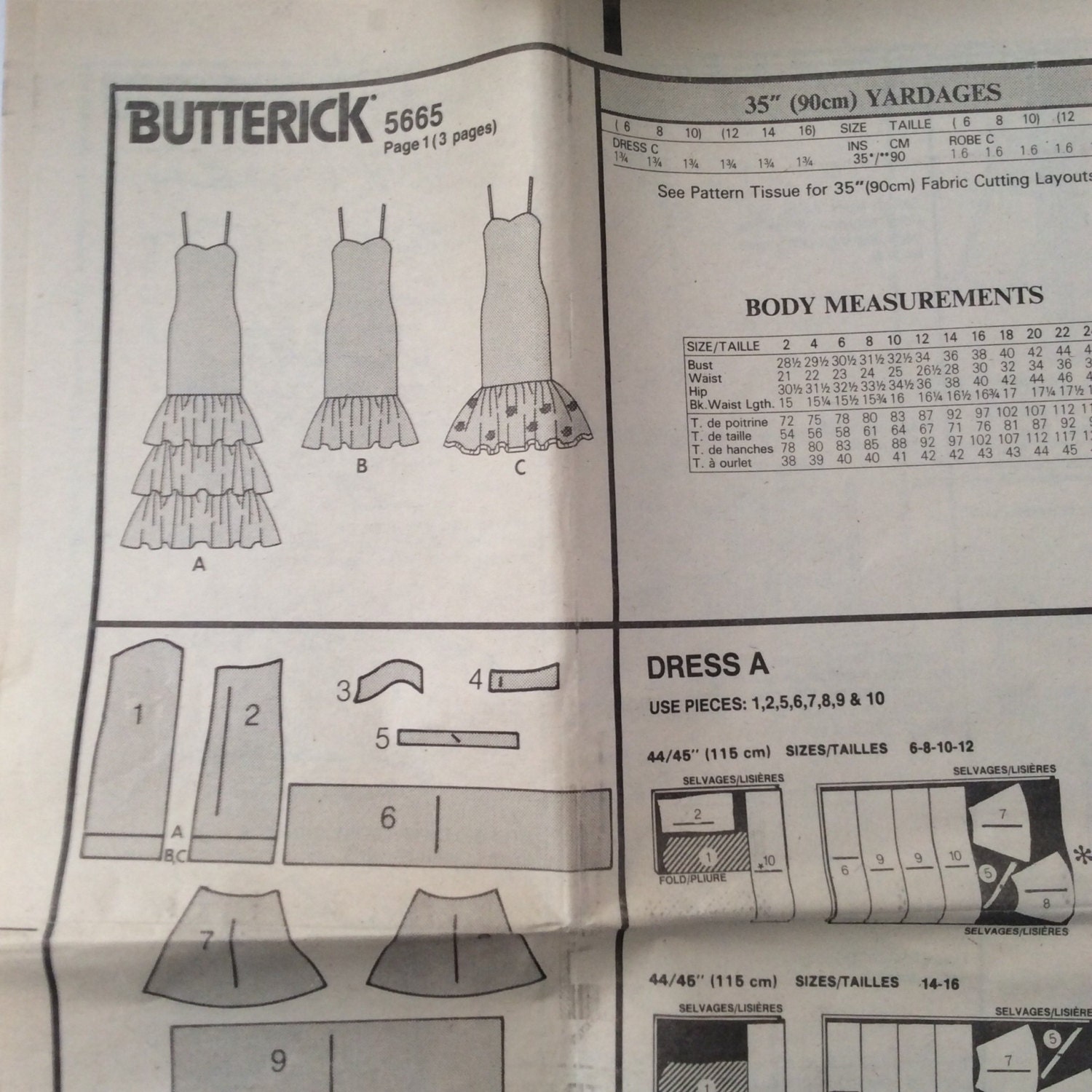 Butterick Ruffled Bottom Dress or Gown Vintage pattern 5665 | Etsy
