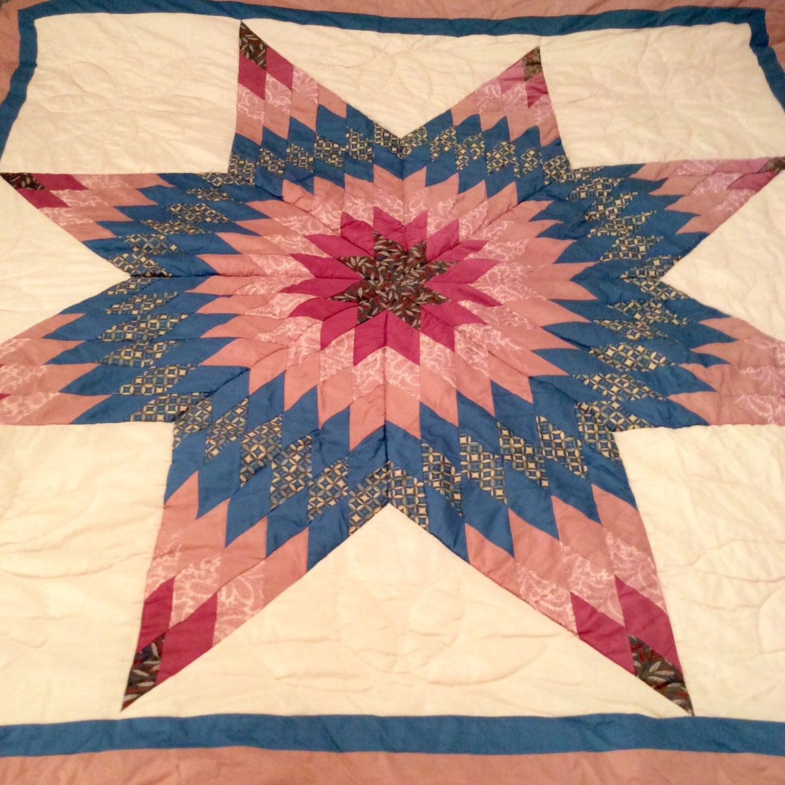 RADIANT STAR QUILT Lone Star or Wallhanging Six Colors Square Vintage ...