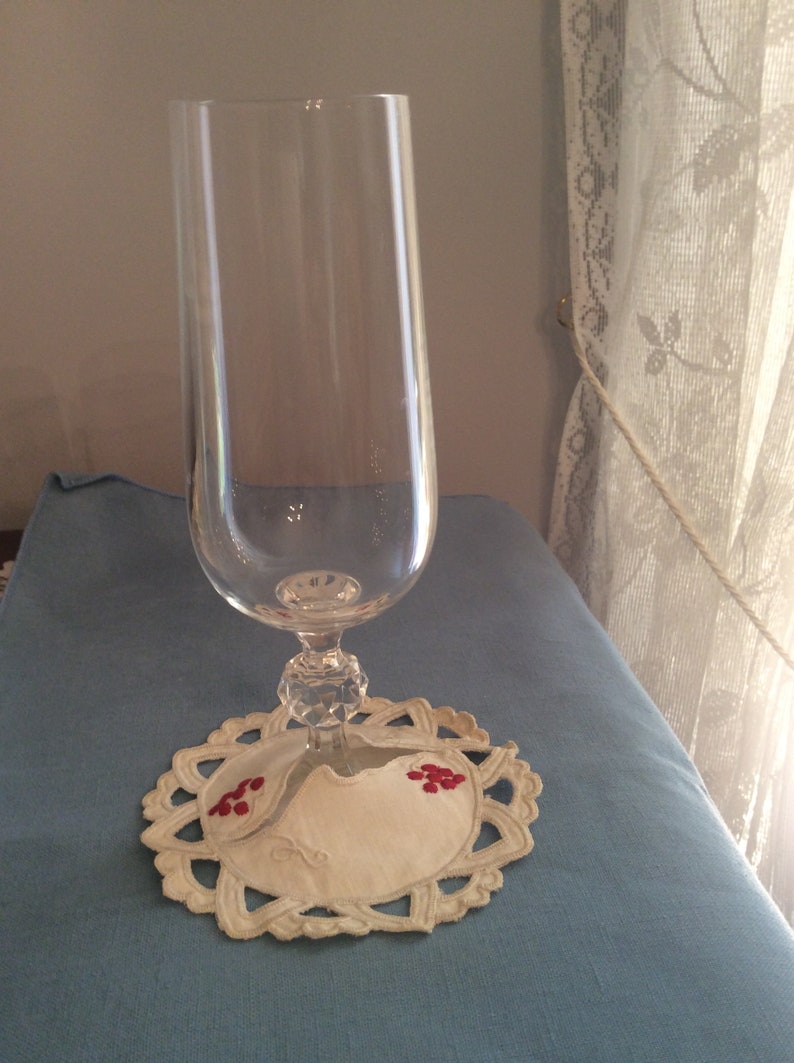 WINE GLASS Embroidered Coasters, 2 Sets of 2, Vintage, Muslin - Etsy