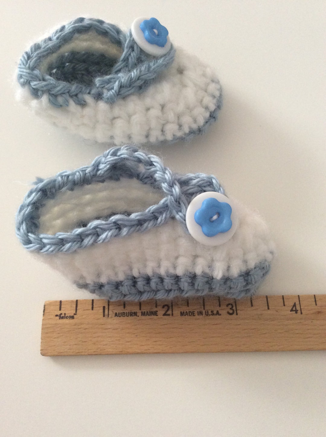 CROCHETED BABY BOOTIES With Buttons Blue and White - Etsy