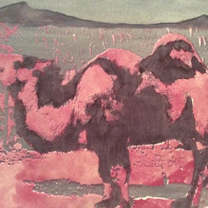 CAMEL WATERCOLOR PRINT Gum Bichromate Photo Mounted Matted Pinks ...