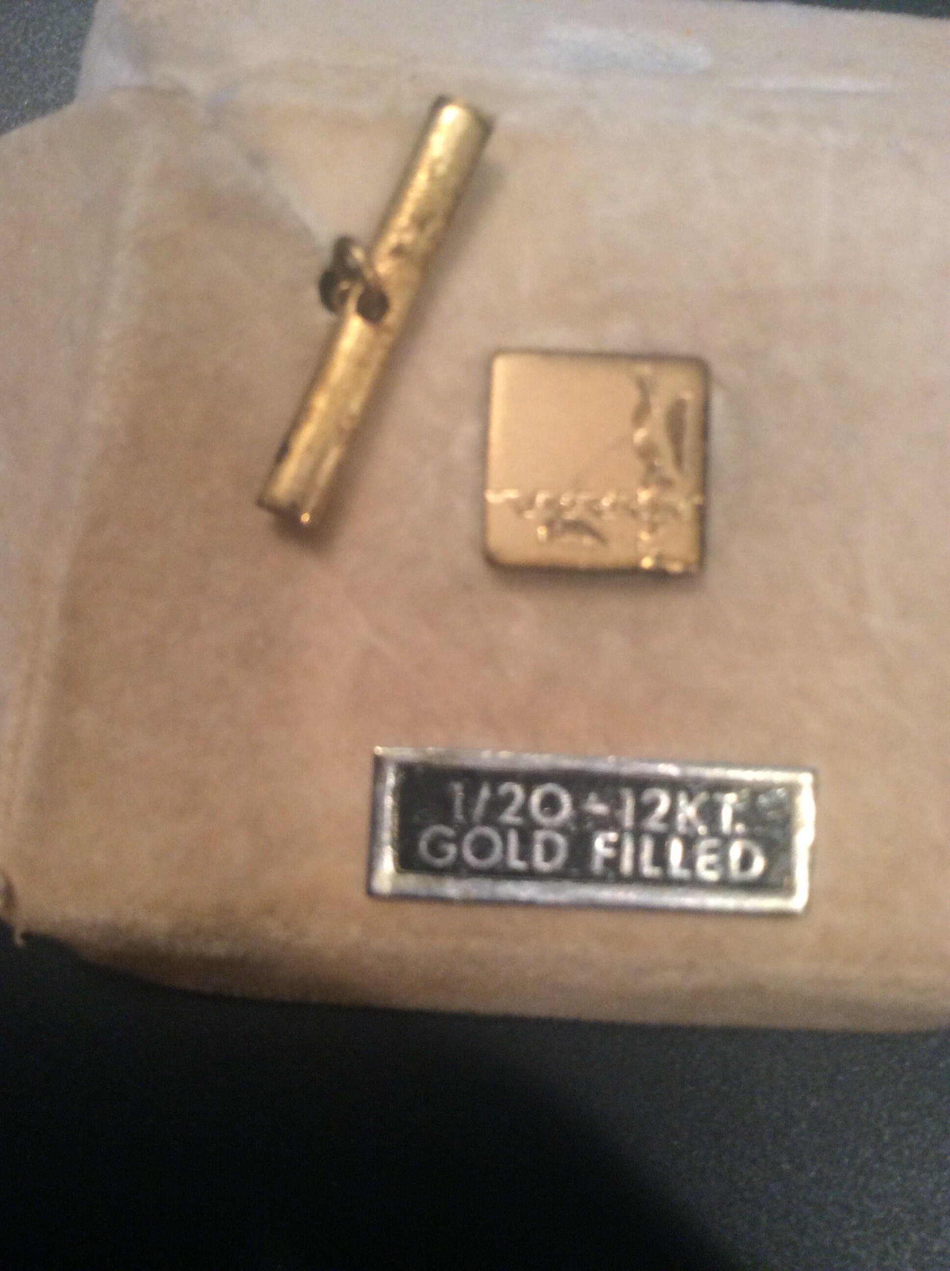 12 KT GOLD TIE Pin and Chain With Clasp Vintage - Original Card - Never ...