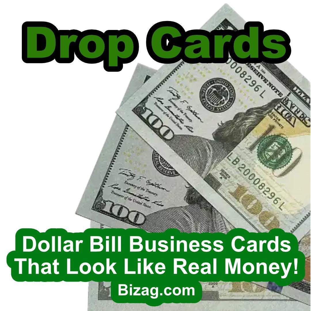 Money Drop Cards, Dollar Bill Business Cards, Dollar Bill Drop Cards ...