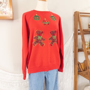 Vintage Plaid Teddy Bear Christmas Sweatshirt Handmade Ornaments Ugly ...
