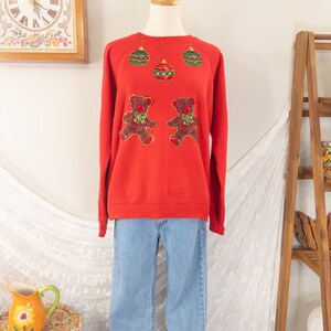 Vintage Plaid Teddy Bear Christmas Sweatshirt Handmade Ornaments Ugly ...