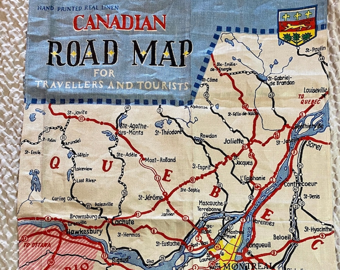 Vintage Canadian Road Map Linen Towel, 28.75in X 18.25in, Midcentury ...
