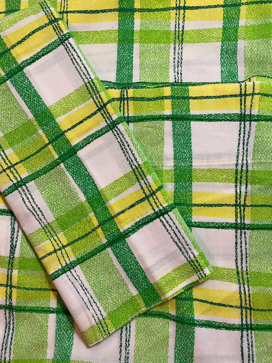 Vintage Green-yellow-white Plaid Sheet Set, Anita Wagenvoord Retro ...