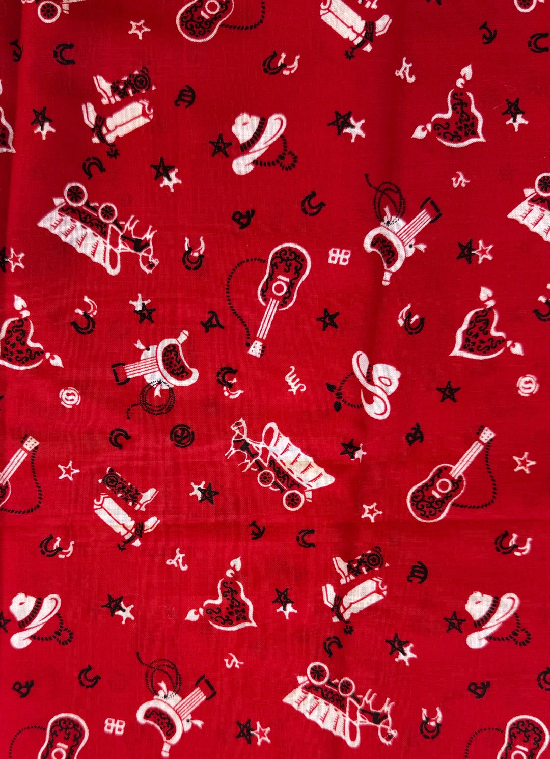 RARE Vintage Red Cowboy Print Fabric Remnant, 1970s Cranston Cowboy ...