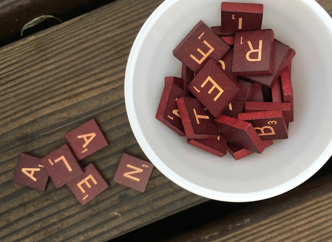 Red Deluxe Scrabble Tiles, Dark Red Tiles With Gold Letters, Set of 25 ...