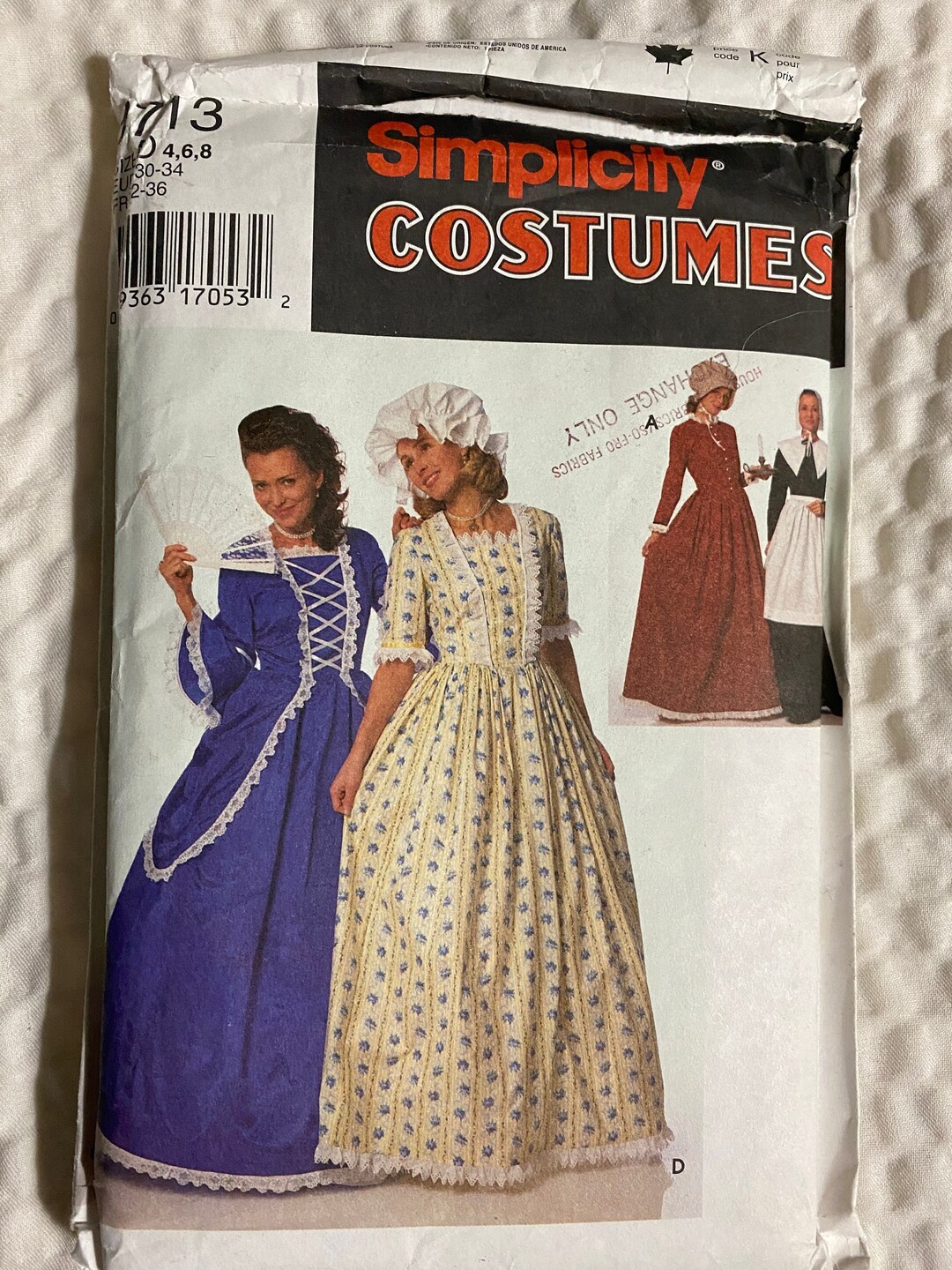 Vintage Simplicity 9713, Misses Size D (4,5,6), Colonial, 18th and 19th ...
