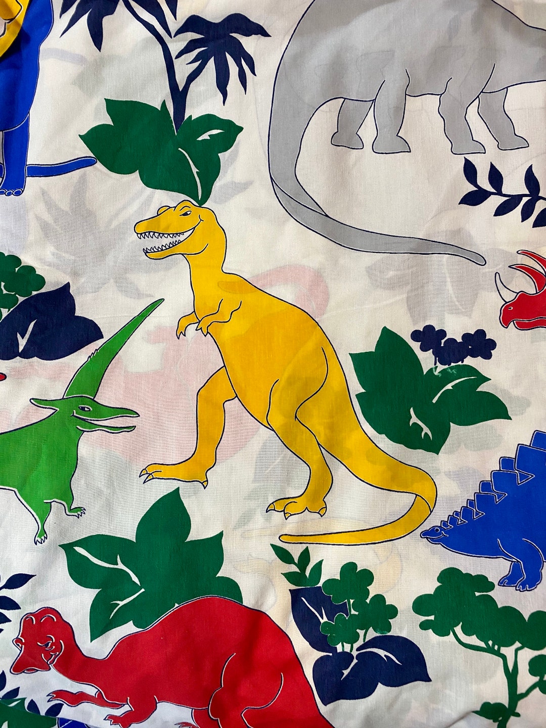 Vintage Dinosaur Sheet, Twin Flat Sheet, Large Scale Blue, Red, Green ...
