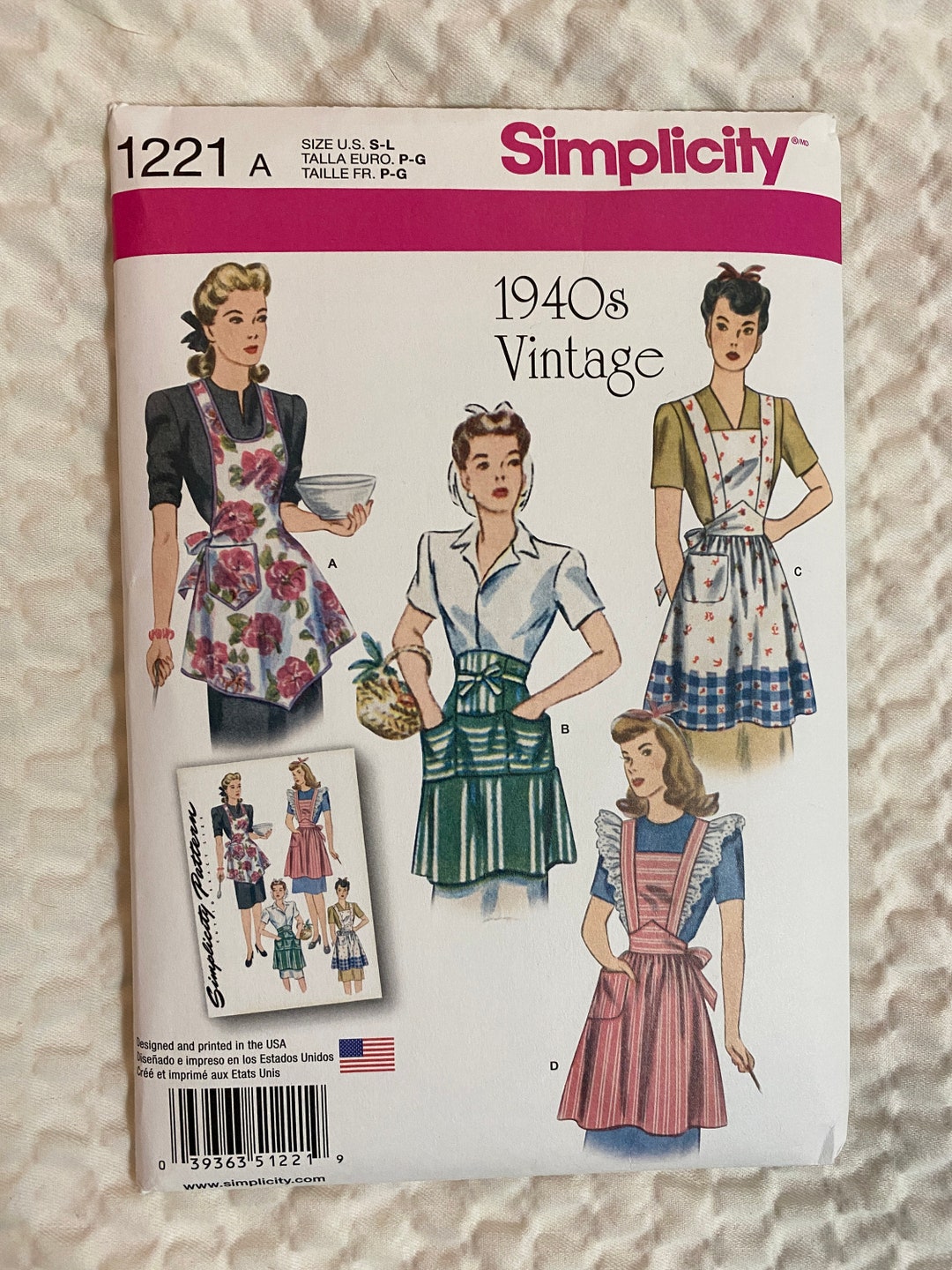 Simplicity 1221 1940s Reproduction Apron Pattern Sizes S-L - Etsy