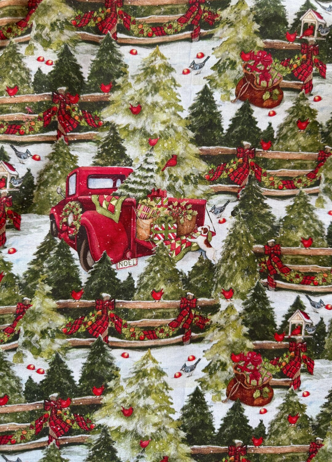 Susan Winget "pine Trees and Fences" Christmas Fabric, Vintage Red ...