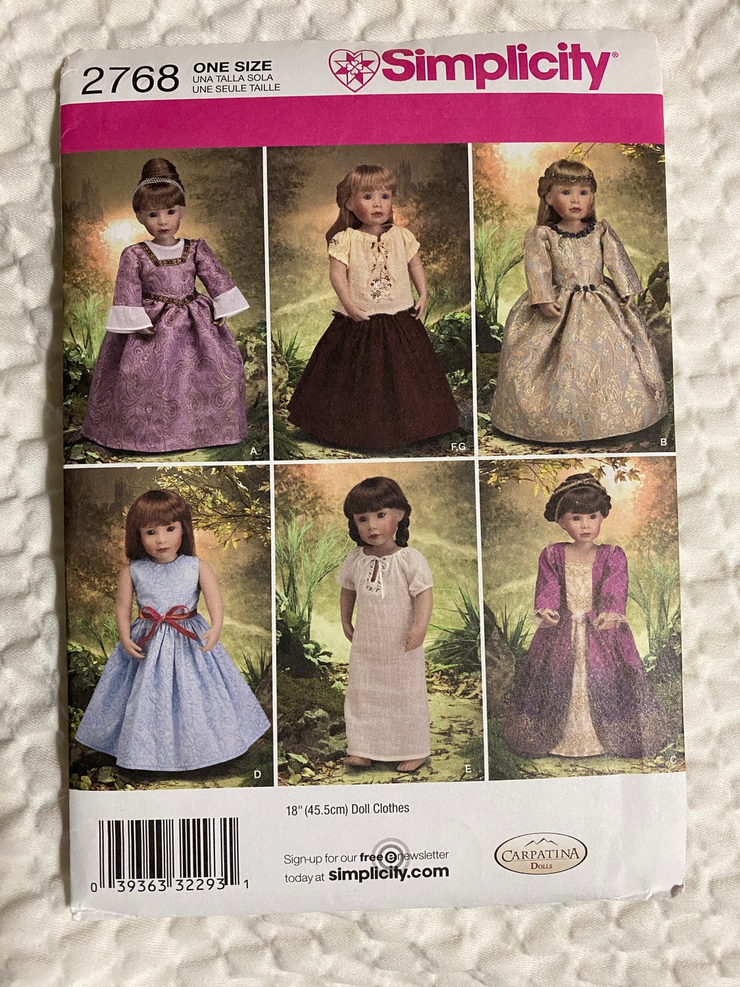 Simplicity 2768, 18in Doll Period Dresses Pattern, Colonial Dress ...