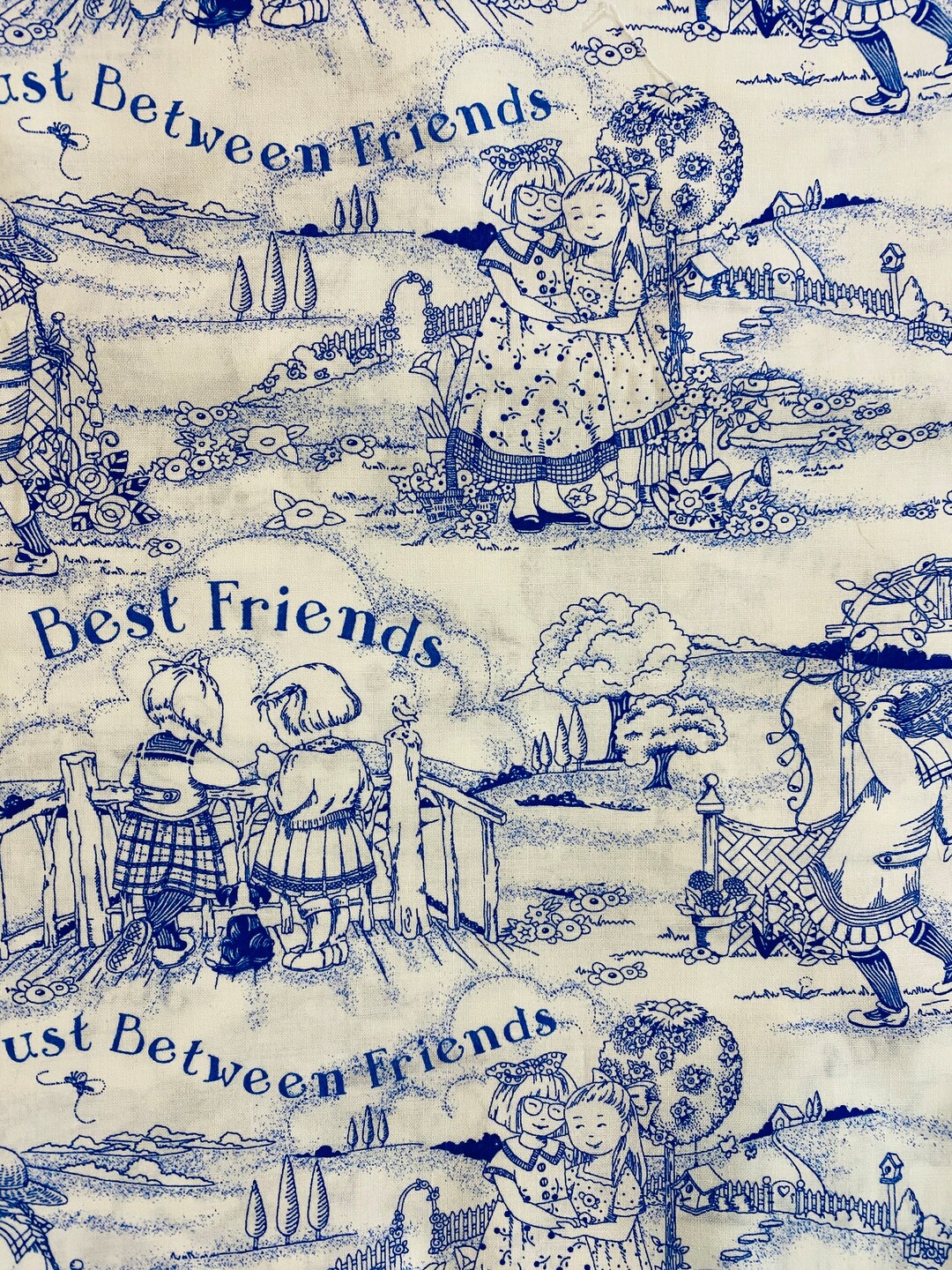 Rare**mary Engelbreit, Blue Toile "best Friends" Fabric, Sold by the ...