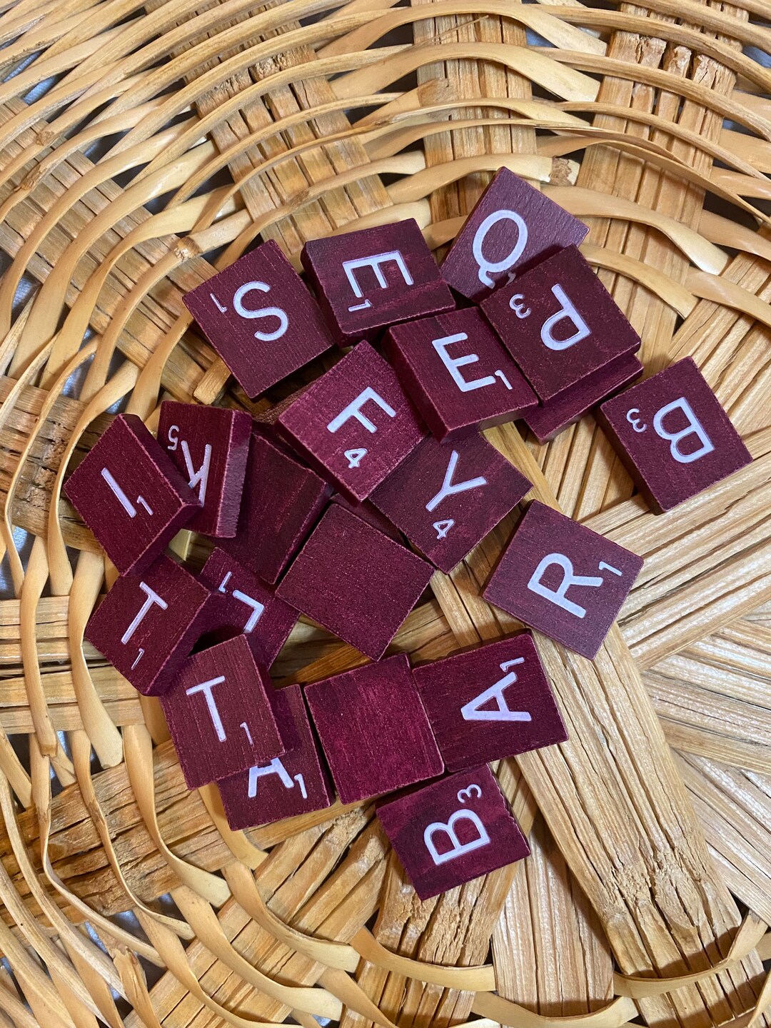 Vintage Red and White Scrabble Tiles, Wood Scrabble Tiles. Red With ...
