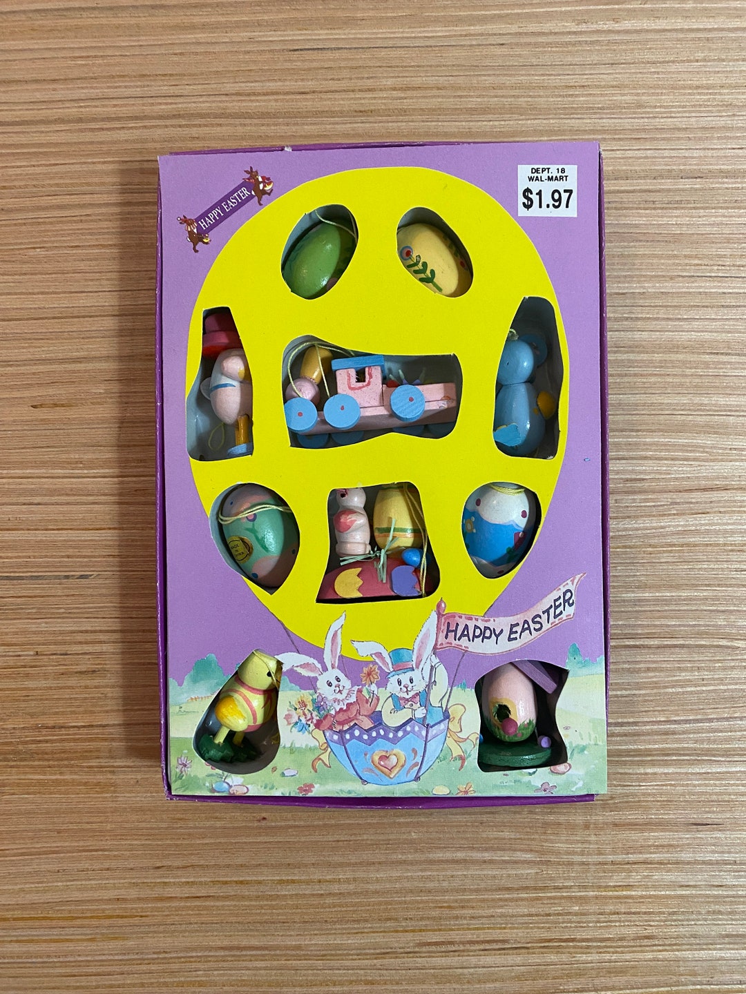 Vintage Wooden Easter Ornaments, New in Original Box, Set of 10, 1980s Wood Painted Easter Eggs ...