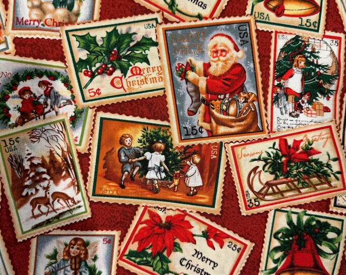 Vintage "christmas Stamps" Christmas Fabric, Elizabeth Brownd Design ...