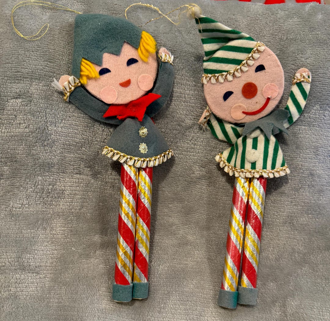 Rare*vintage Midcentury Felt Elf Ornaments, Felt Elves With Candy ...