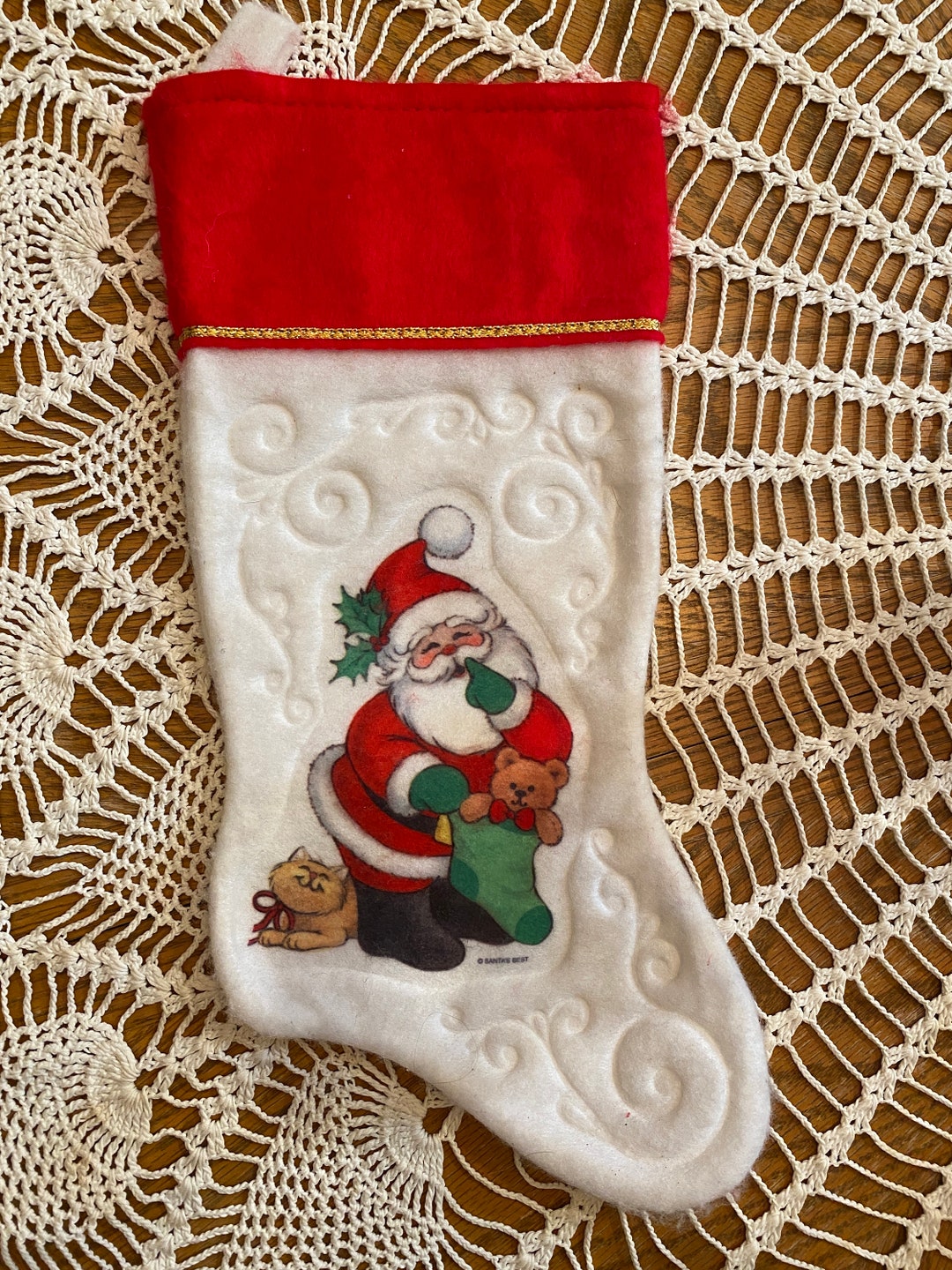 Vintage Santa's Best Fleece Stocking, Santa Filling Stocking With ...