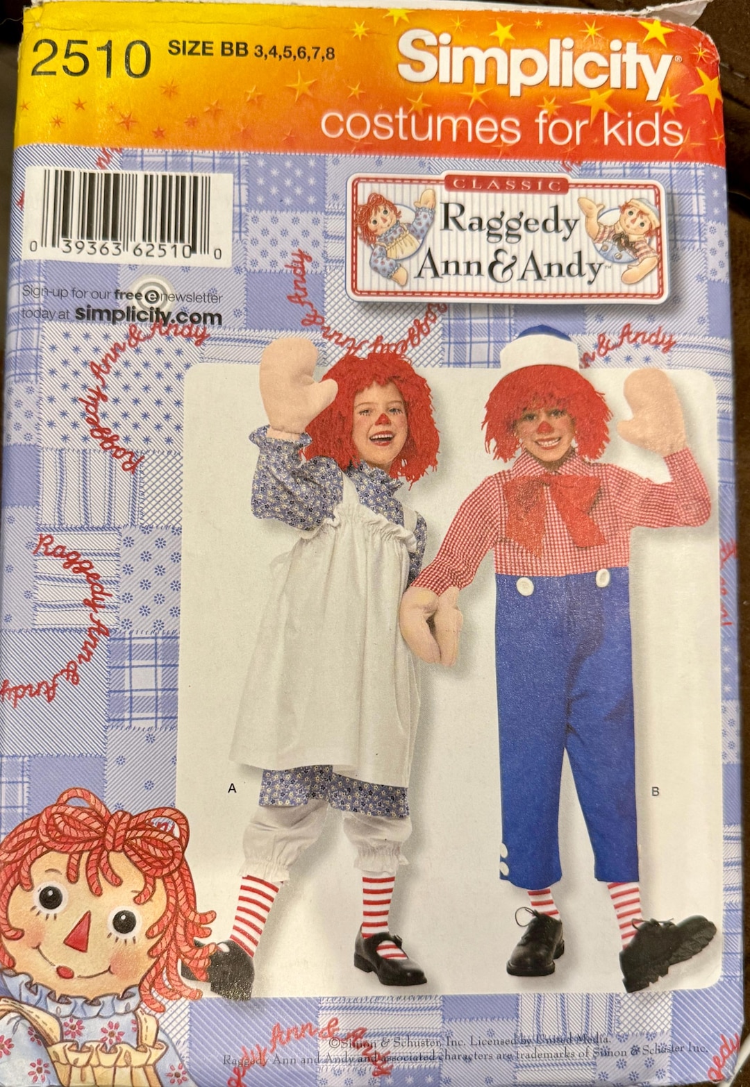 Simplicity 2510, Raggedy Ann and Andy Costume Pattern, Kids Size BB 3-4 ...