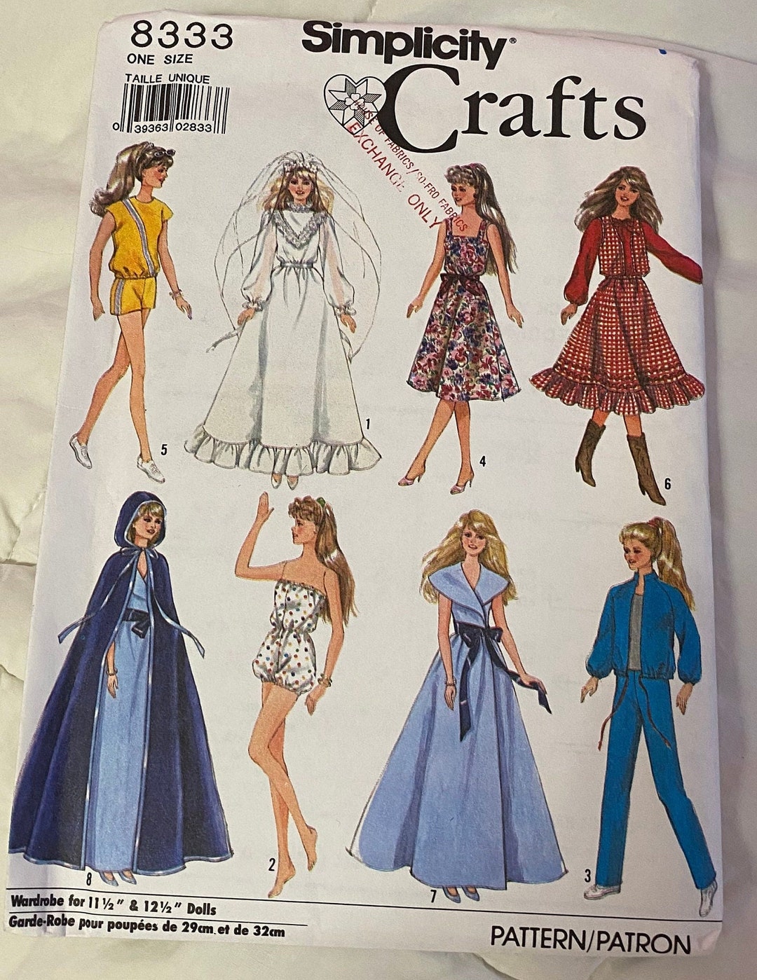 Simplicity 8333, 1983 Barbie Wardrobe Pattern, 11.5in Doll Bridal Gown ...