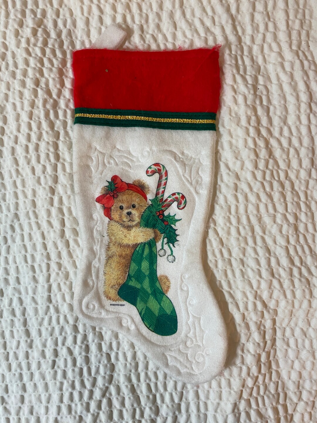Vintage Teddy With Stocking Design Fleece Stocking, 16in X 7in, Santa's ...