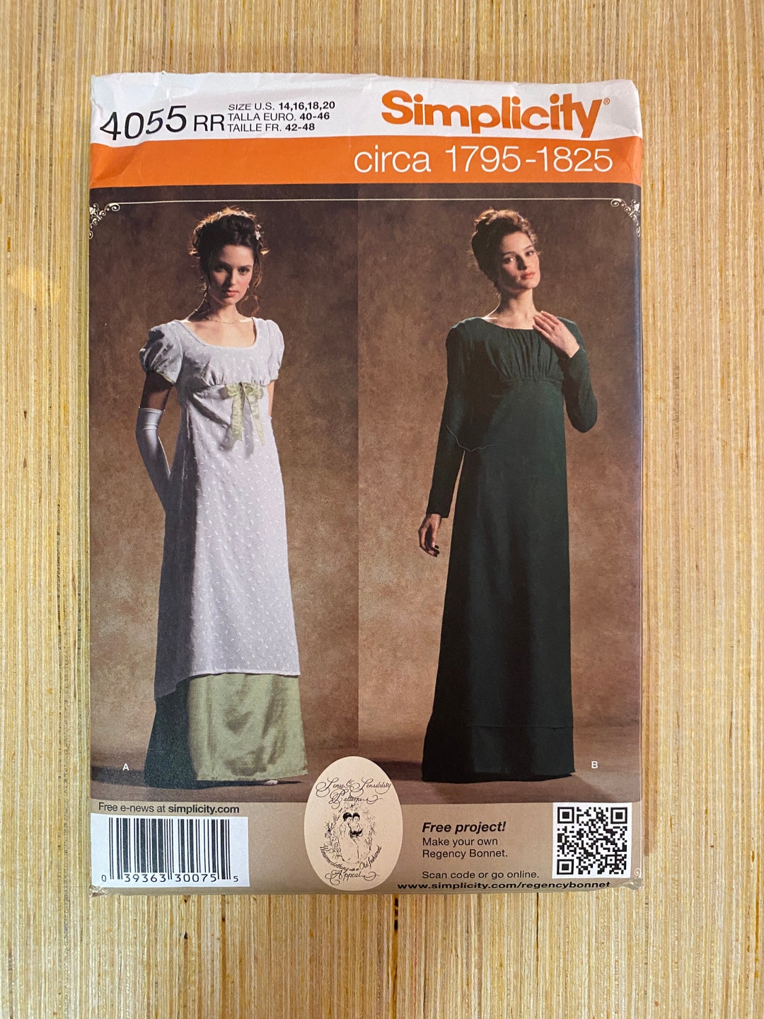 Simplicity 4055 Regency Gown Pattern 1975-1825, Misses Size RR 14-20 ...