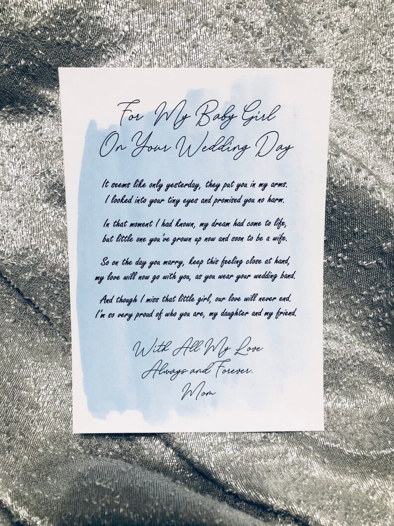 Letter to Bride / Mother's Wedding Day Poem, Blue Watercolor - Etsy
