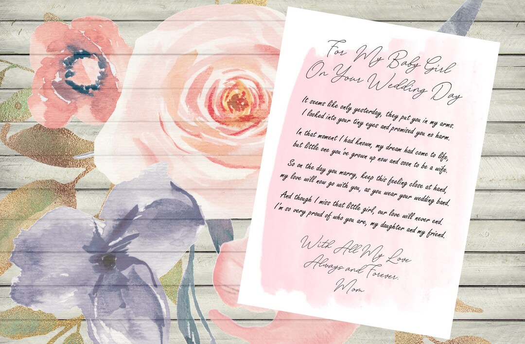 Letter to Bride /pink Watercolor Wedding Day Gift From Mom - Etsy