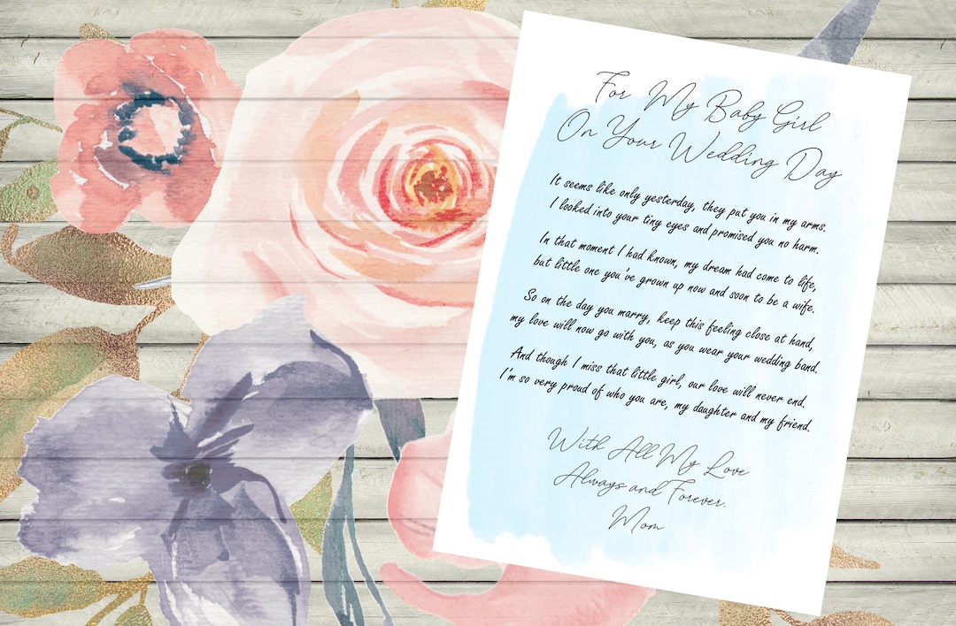 Letter to Bride / Mother's Wedding Day Poem, Blue Watercolor - Etsy