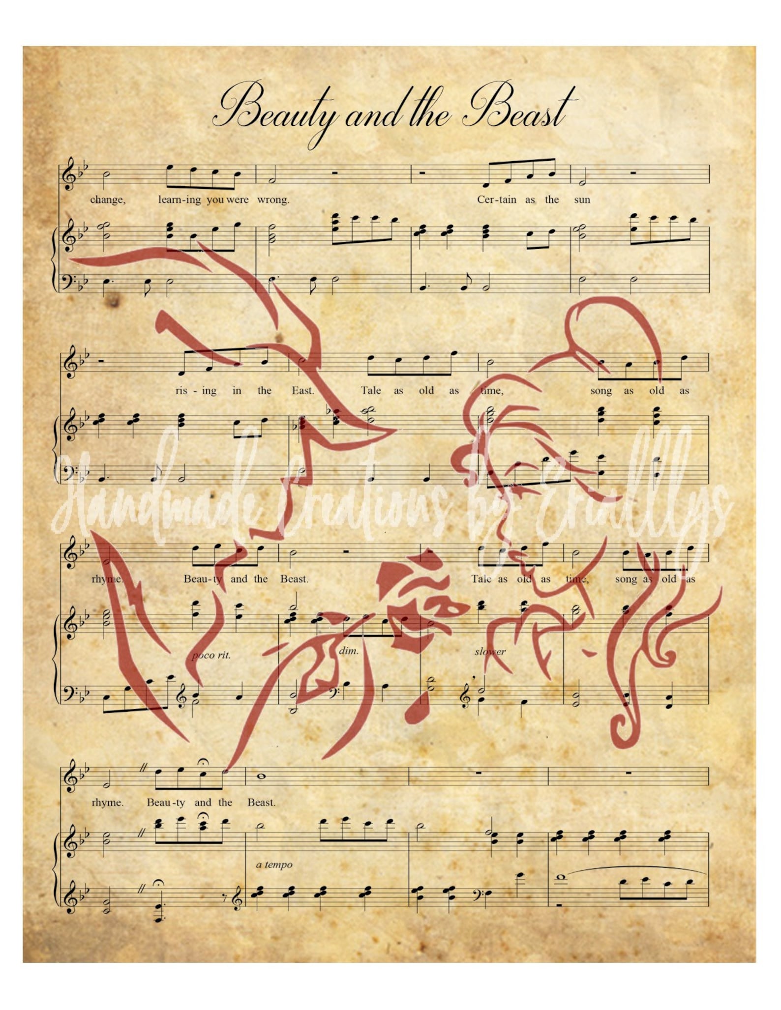 Beauty and the Beast Sheet Music Art Print / Tale as Old as Time - Etsy