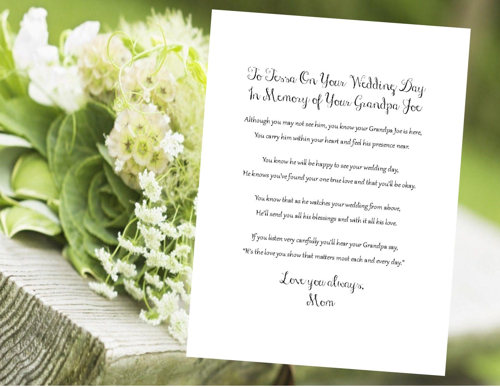 Note to the Bride / From A Lost Loved One / on Your Wedding | Etsy