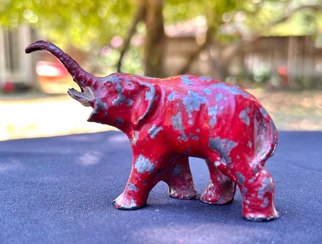 Antique Lead Toy Elephant, Red Painted and Trumpeting! - Etsy
